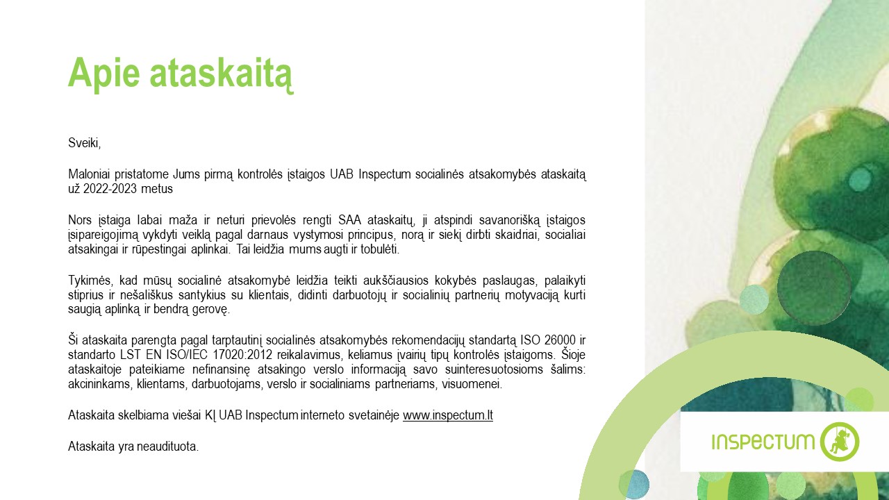 TVARUMO ATASKAITA :: Kontrolės įstaiga INSPECTUM